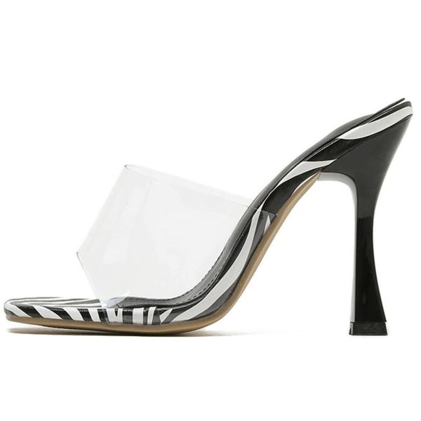 商品名:  LUXMAX Women Clear Slide Sandals Open Toe Stiletto Mules High Heel Transparent Slippers, Size 9 M US,zebraブランド: LU...