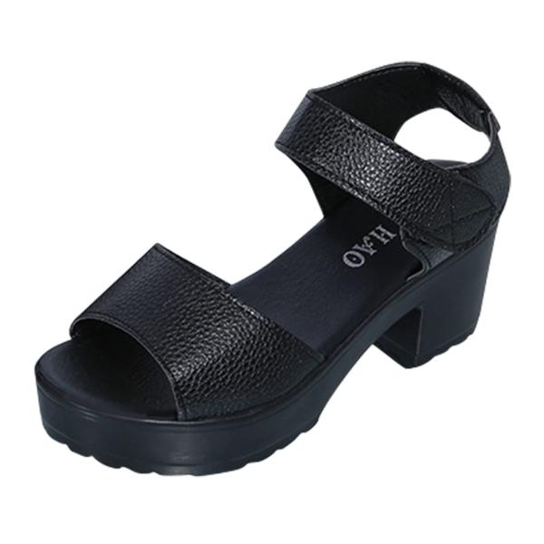 商品名:  Platform Heel White Sandals Womens Chunky Block Low Heel Velcro Ankle Strap Shoes Open Toe Fisherman Sandals Black...