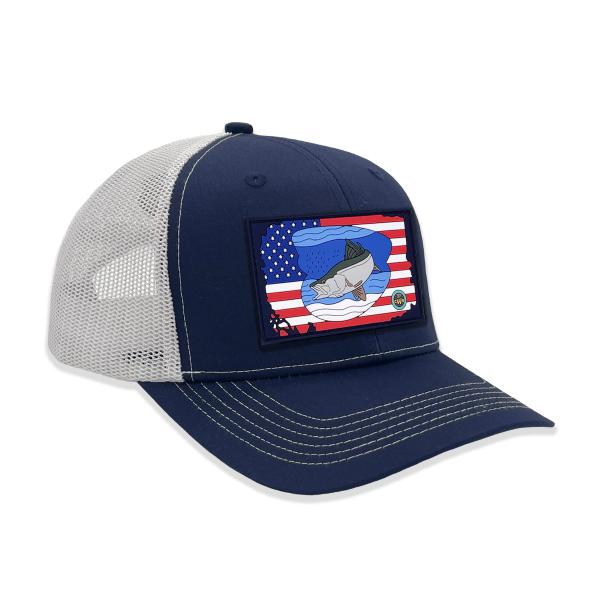商品名:  Winking Clam Outfitters Fishing Hats for Men Navy Blue Fishing Trucker Hat - with Changeable Patriotic Patches - S...