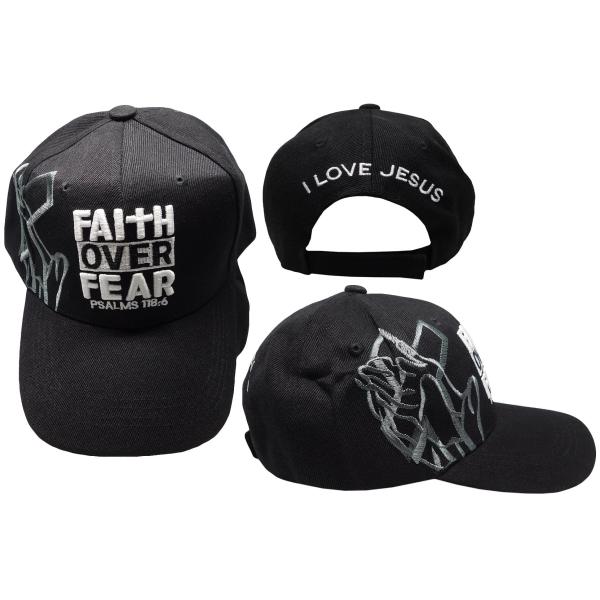 商品名:  Faith Over Fear Psalms 118:6 I Love Jesus with Grey Gray Shadow Black Acrylic Adjustable Embroidered Baseball Hat ...