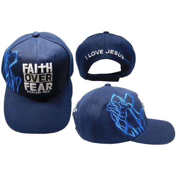 商品名:  Faith Over Fear Psalms 118:6 I Love Jesus with Royal Blue Shadow Navy Blue Acrylic Adjustable Embroidered Baseball...
