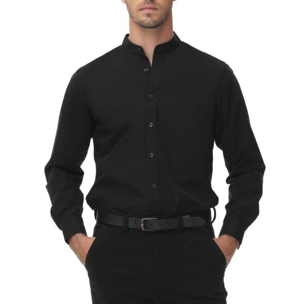 商品名:  Mens Dress Slim Fit Shirts Long Sleeve Business Shirts No Collar Dress Shirts for Business Casual Black XLブランド: PJ...