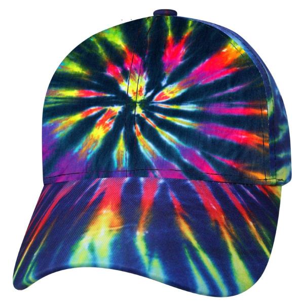 商品名:  Faded Denim Jeans Look Dark Purple Blue with Neon Tie Dye ColorsBall Cap 70s Hippy Flower Power Groovy Adjustable ...