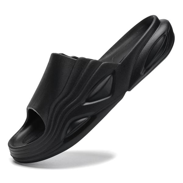 商品名: NineCiFun メンズ クラウドスライド クッションサンダル サマーハウススリッパ 屋内屋外用 ノンスリップバスルームシャワースライドサンダル スリップオンピロースリッパ, ブラック, 10-11 Women/8-9 Men ...