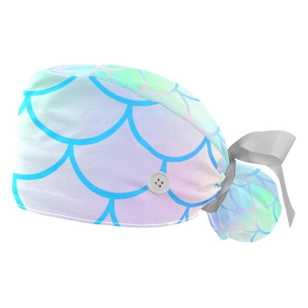 商品名: 調節可能なスクラブブーファンキャップ、2個 サークルドット ワーキングハット ヘアカバー ポニーテールポーチ付き ソフトサージカルナースキャップ, マルチカラー19。, Medium-3X-Large Abstract Merma...