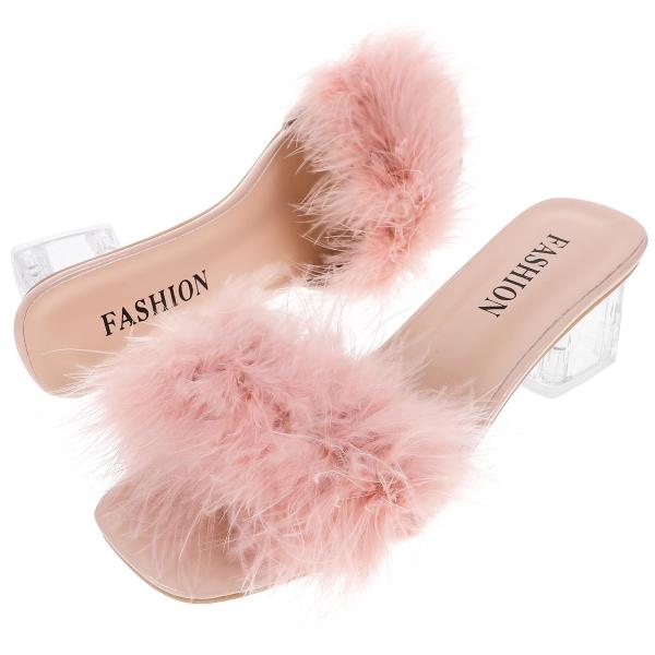 商品名: USHOBE レディース ふわふわ オープントゥ ハイヒール サンダル スリッパ 家庭用 チャンキーヒール スリッパ 女性用, ピンク, 7.5 USHOBE Eggs Womens Beach Sandals Women Flu...