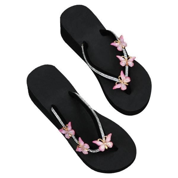 商品名:  Womens Butterfly Rhinestone Flip Flop Sandals Summer Casual Thong Strap Clip Toe Wedge Heel Platform Slipper Comfo...