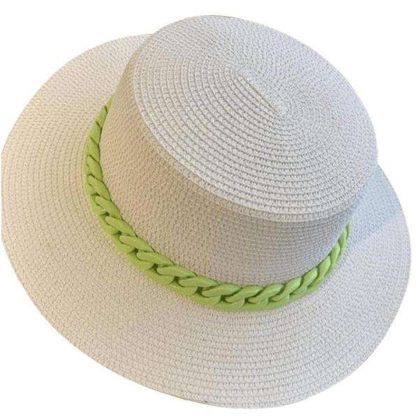 商品名:  TOSSPER Women's Straw Hat Fashion Wide Panama Hat with Acrylic Chain Decoration Summer Beach Hat Jazz Cap Whiteブラン...