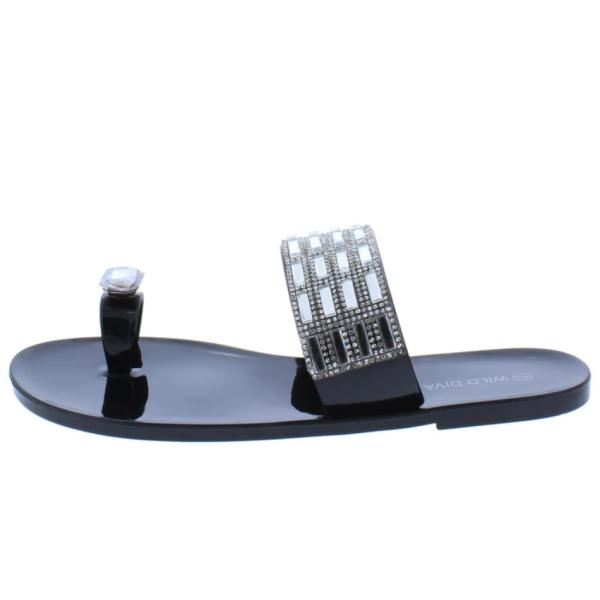 商品名:  Wild Diva Women's Jeweled Toe Ring Flat Slide Sandal jolie-46 (8, Black, numeric_8)ブランド: Wild Diva商品サイズ: 8商品番号: 色:...