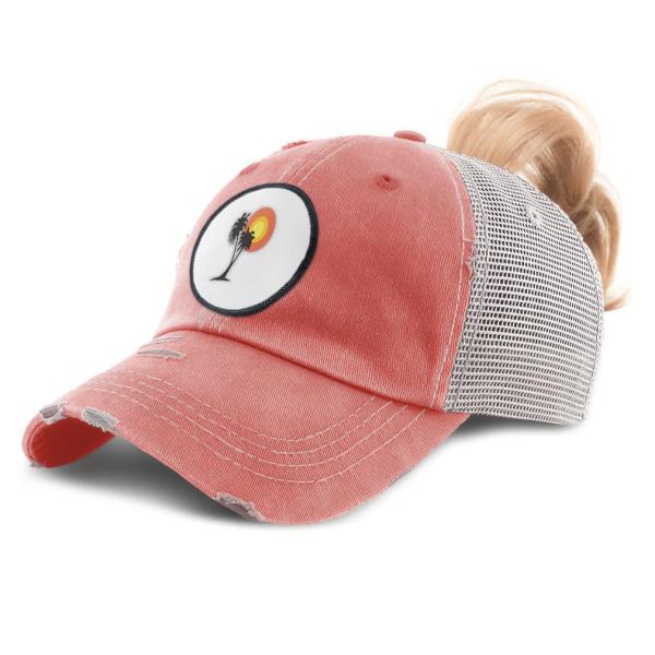 商品名:  Womens High Ponytail Cap Palm Tree Vintage Look A Trees Sapling Cotton Palm Tree Patch Trucker Hats Coral Circle P...