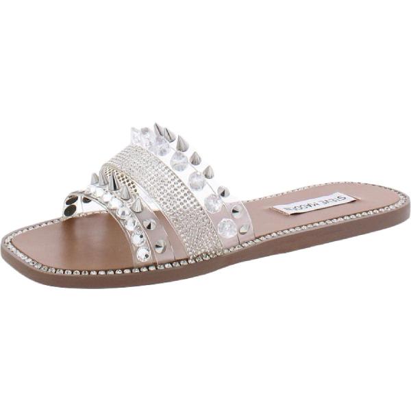 商品名: Steve Madden レディース Leandra ラインストーン フラット プールスライド, クリア, 7 Steve Madden Leandra Clear Embellishment Detailed Squared T...