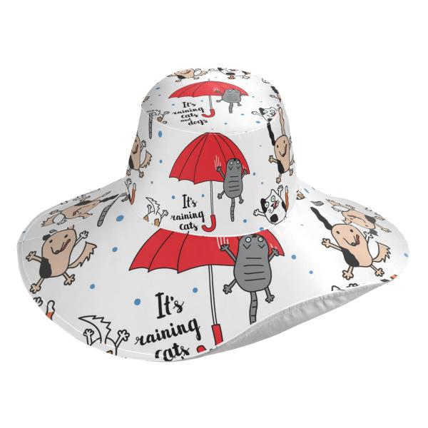 商品名:  Oyihfvs Funny Cats Dogs Red Umbrella Raindrops Women's Wide Brimmed Sunhats, Sun Beach Hat Water-Resistant Summer ...