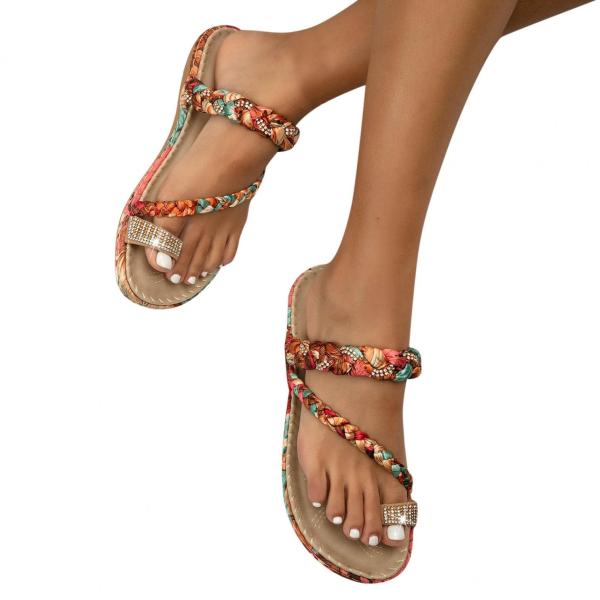 商品名:  Hbeylia Slippers for Women Boho Rhinestone Toe Ring Ethnic Style Roman Elastic Strap Gladiator Flat Sandals Wedge ...