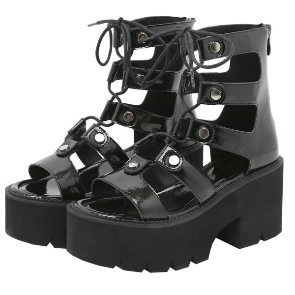 商品名:  LUXMAX Women Goth Gladiator Platform Sandals Lace Up Chunky Heel Open Toe Summer Booties, Size 9 M US,Blackブランド: L...