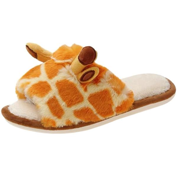 商品名:  Womens Funny Giraffe Cartoon Slippers Furry Plush Warm Lining Anti-Slip House Shoes Open Toe Lightweight Indoor Ou...