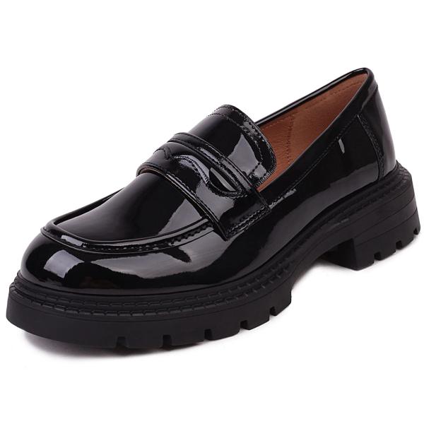 商品名:  British Style Women's Fashion Loafers, Patent Leather Tassel Loafers, Black Thick-Soled Loafers, Slip-on Thick-Sol...