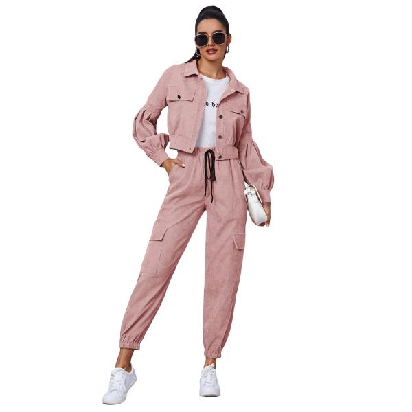 商品名:  MakeMeChic Women's 2 Piece Outfits Corduroy Shacket Jacket and Jogger Cargo Pants Set Dusty Pink XLブランド: MakeMeChi...