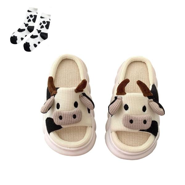 商品名:  LELEBEAR Kawaii Cow Slippers, Fuzzy Cow Slippers, Summer Cozy Animal Slippers for Women (White, 38-39)ブランド: LELEBE...