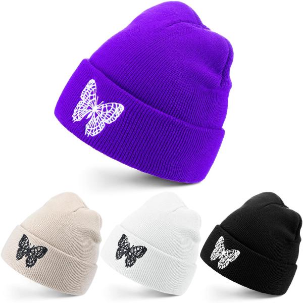 商品名:  4 Pieces Beanie Hats for Men Women Soft Winter Hats Warm Cuffed Knit Skull Cap for Winter, Butterfly Style, Assort...