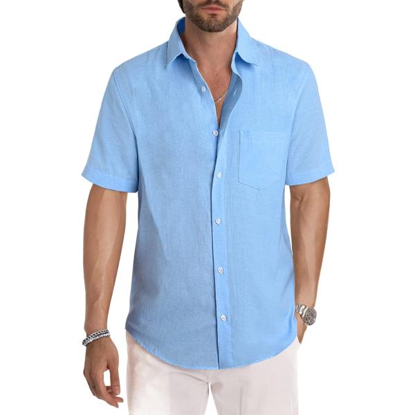 商品名:  JMIERR Men's Summer Casual Stylish Short Sleeve Button-Down Shirts Cotton Linen Solid Color Business Dress Shirts ...