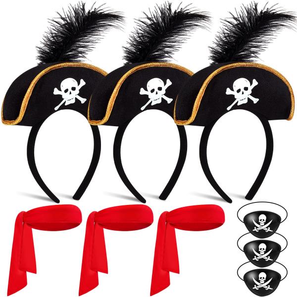 商品名:  3 Sets Pirate Costume Accessories Set, Include Black Pirate Hat Headband Skull Print Pirate Eye Patches Captain Re...