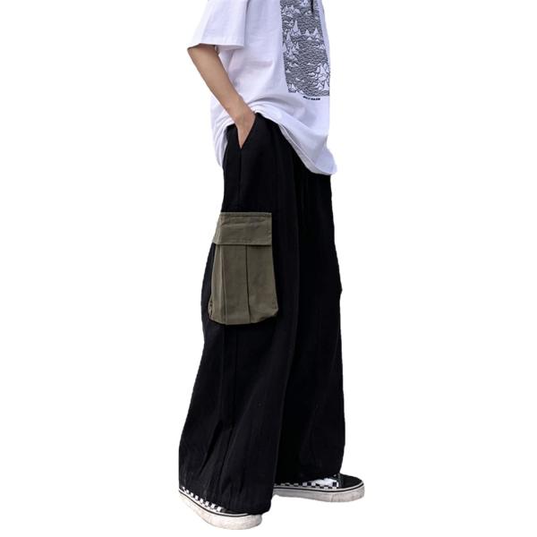 商品名:  Arynna Goth Baggy Cargo Pants Outdoor Y2K Causal Trousers BDU Hippie Loose Wide-Leg Patchwork Pants with Large Poc...