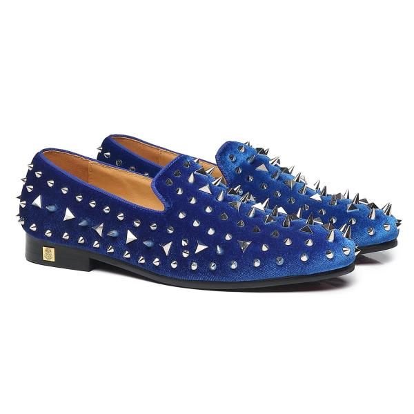 商品名:  Erphpre Paul Blue Loafers Men Leather Gold Rivets Studded Fashion Luxury Dress Wedding Party Prom Shoes US 9ブランド: ...