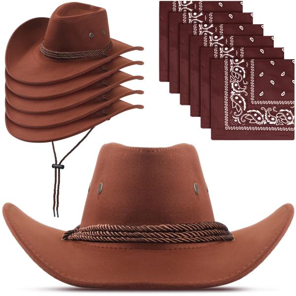商品名:  Zhanmai 12 Pieces Cowboy Hat with Cowboy Bandana for Western Costume Dress Accessory Wedding Stage Performance for...