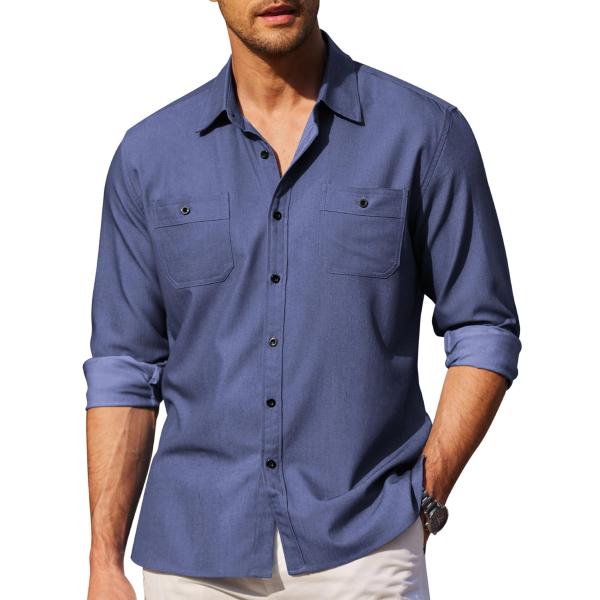 商品名:  COOFANDY Mens Casual Dress Shirts Slim Fit Button Down Shirt with Two Chest Pockets Navy Blueブランド: COOFANDY商品サイズ: ...