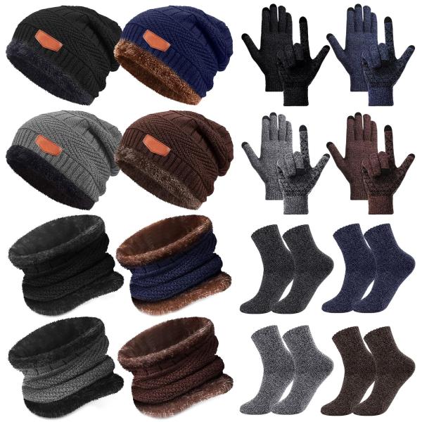 商品名:  16 Pcs Winter Hat Scarf Gloves Sock Set Knit Beanie Cap Neck Warmer Scarf Touchscreen Gloves Slouchy Skull Cap Mit...