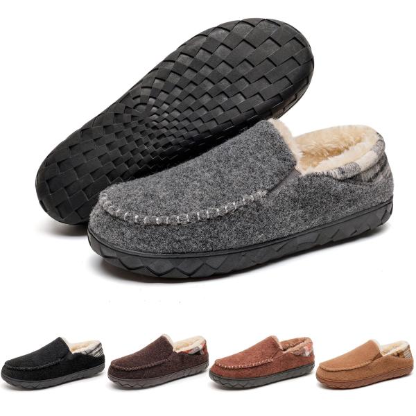 商品名:  HOLY WISH Men's House Slippers Moccasin with Cozy Indoor Outdoor Loafers Suede Comfortable Add wool Shoes Size 11ブ...