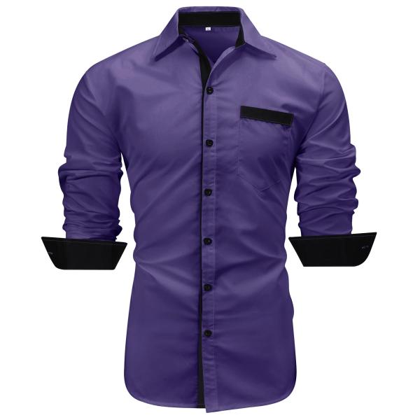 商品名:  Ranberone Mens Casual Cotton Long Sleeve Dress Shirt Slim Fit Contrast Collar Button Down Shirts(Purple,X-Large)ブラ...