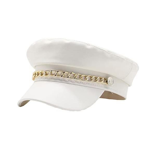 商品名:  Women Yacht Captain Sailor Hat PU Newsboy Cabbie Baker Boy Peaked Beret Cap White with Chainブランド: Brcus商品サイズ: 7-7 ...