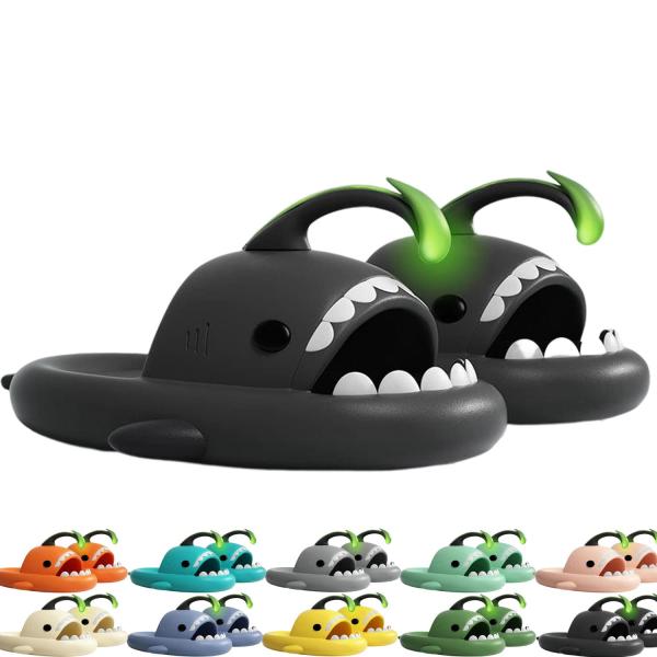 商品名: Angler Fish Slides - シャークスリッパ 暗闇で光る スーパーソフト 快適 静音 滑り止め, ダークグレー, 11-12.5Women/9-11Men Angler Fish Slides - Shark Sli...
