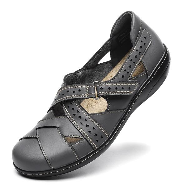 商品名:  Irrefour Women's Classic Gray Genuine Leather Casual Loafer Cute Slip-On Fashion Closed Toe Flat Sandal Comfy Work...