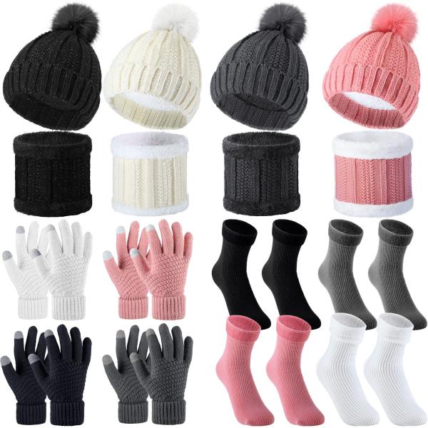 商品名:  Neer 16 Pcs Winter Warm Hat Scarf Gloves Sock Set Knit Beanie Hat Touchscreen Gloves Neck Warmer Scarf for Women M...