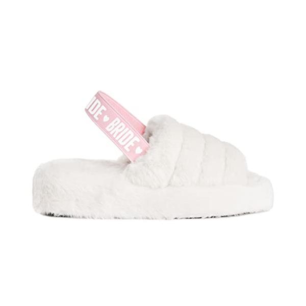 商品名: xo, Fetti Bride ストラップスリッパ ホワイトファー バチェロレッテパーティー装飾 ウェディングデイサンダル ブライズメイドギフト ブライダルシャワーパーティーの記念品, ホワイト, Medium-Large xo,...