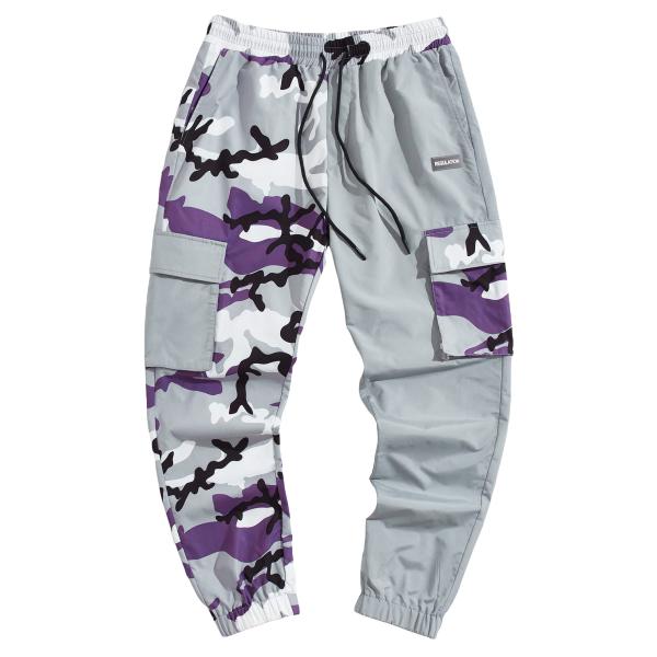 商品名:  OYOANGLE Men's Cargo Pants Drawstring Elastic Waist Flap Pocket Print Casual Street Pants Grey Lブランド: OYOANGLE商品サイ...