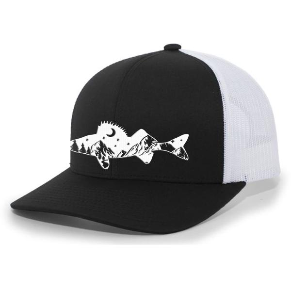 商品名:  Heritage Pride Freshwater Fish Forest Mountain Scenic Walleye Mens Embroidered Mesh Back Trucker Hat, Black/Whiteブ...