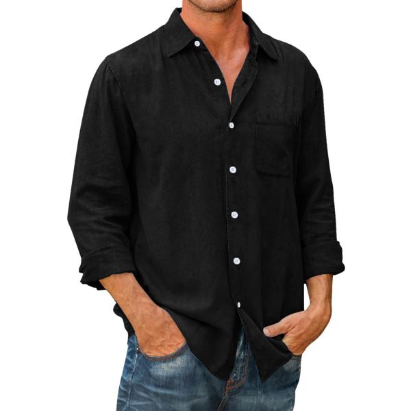 商品名:  Button Down Shirt Men Linen Shirts for Men Male Casual Autumn Solid Fold Shirt Collarless Long Sleeve Button Men's...