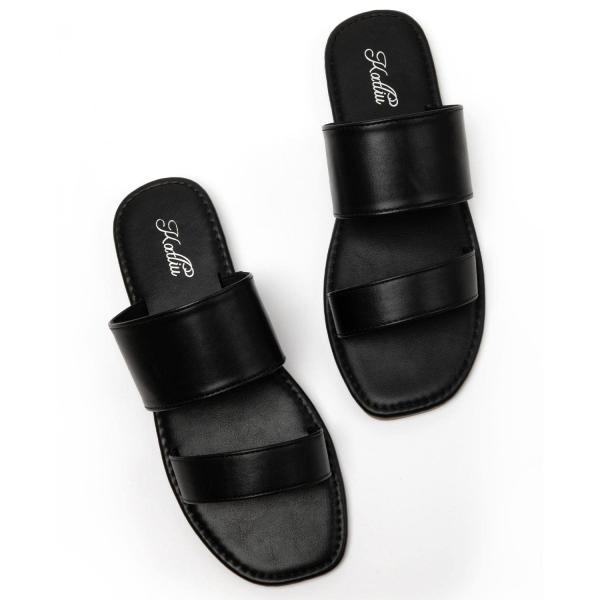 商品名: katliu レディース フラットサンダル 編組スライドサンダル 2ストラップサンダル ドレッシー, オールブラック, 5.5 katliu Women's Flat Sandals Two Strap Slide Sandals...