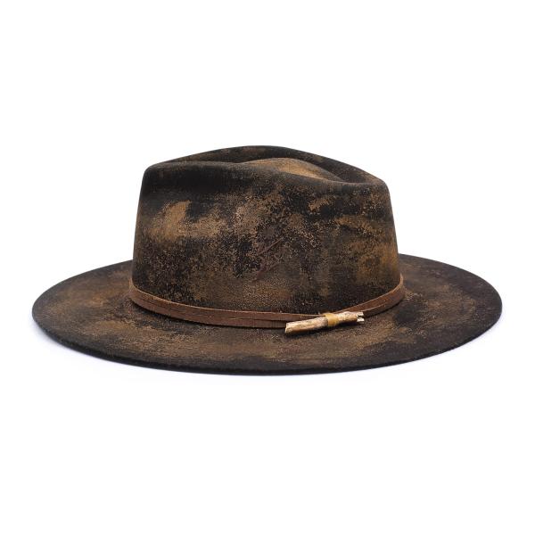 商品名:  RUEDIGER Wide Brim Fedora Hats for Men Women 100% Wool Felt Panama Rancher Hat with Lightning Logo Distressed/Burn...