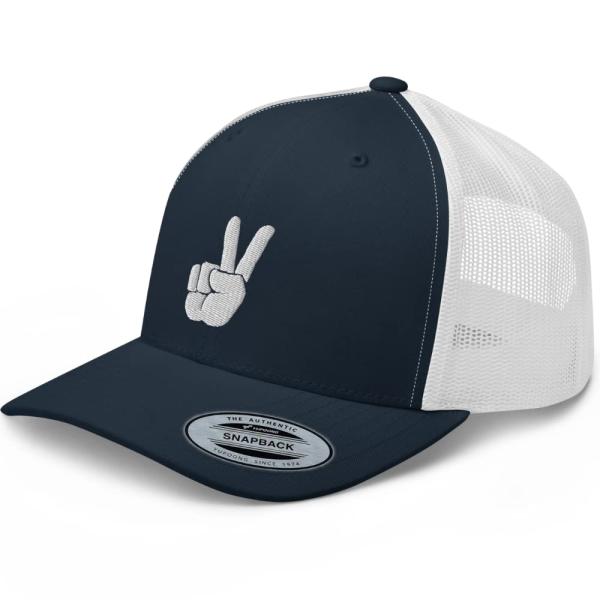 商品名:  RIVEMUG Peace Premium Trucker Hat Embroidered Peace Hand Sign Adjustable Mesh Snapback Hat for Men and Women Navy/...