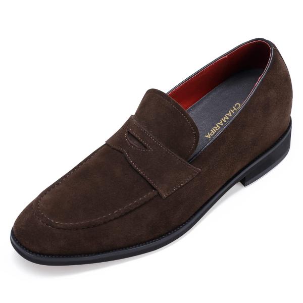 商品名:  CHAMARIPA Men's Elevator Hidden Heel Dress Shoes Brown Suede Leather Height Increasing Penny Loafer - 6 CM/ 2.36 I...
