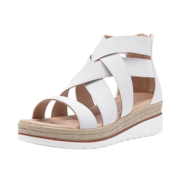 商品名:  Jeossy Women's 866 White Platform Sandals,Wedge Sandals,Elastic Strappy Sandals,Summer Sandal for Women with Zippe...