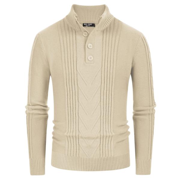 商品名:  PJ PAUL JONES Men's 4-Buttons Stand Collar Pullover Sweater Thermal Cable Knit Turtlenecks Beigeブランド: PJ PAUL JONE...