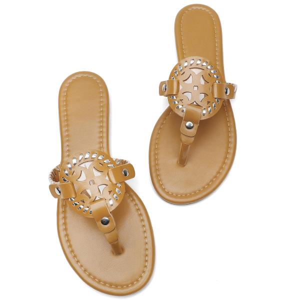 商品名: Katliu レディース フラットサンダル ビーチサンダル ドレッシー トングサンダル, B−ブラウン, 6 katliu Women's Flat Sandals Flip Flop Thong Sandals Cute Dre...