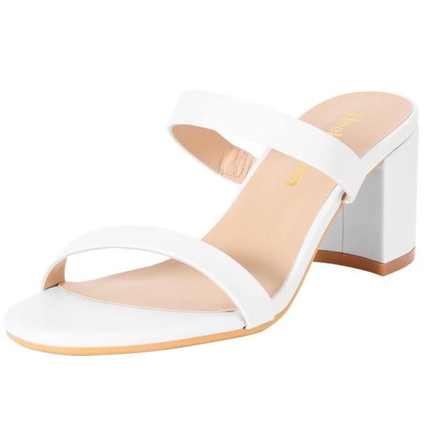 商品名: Heels Charm レディース チャンキーブロック ローヒールサンダル 2.75インチ オープントゥ 2ストラップブロック ハイヒール スリップオン サンダル ドレスサンダル デイリー ワーク パーティー シューズ, ホワイト...