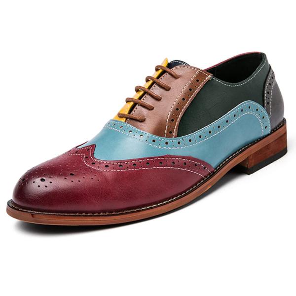 商品名:  Santimon Men's Wingtip Oxfords Brogue Dress Shoes Lace-up Leather Antique Brown &amp; Blue Italian Formal Derby Lo...