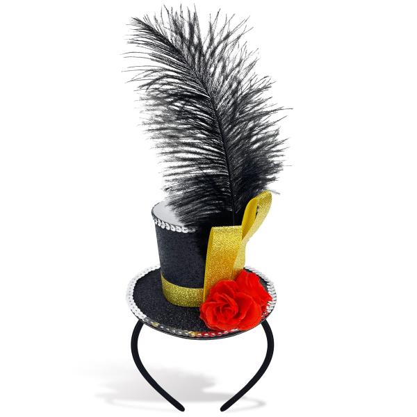 商品名:  Black Mini Top Hat Headband Fascinator Ostrich Feather Top Hat for Ringmaster Circus Costume Accessories Party Der...
